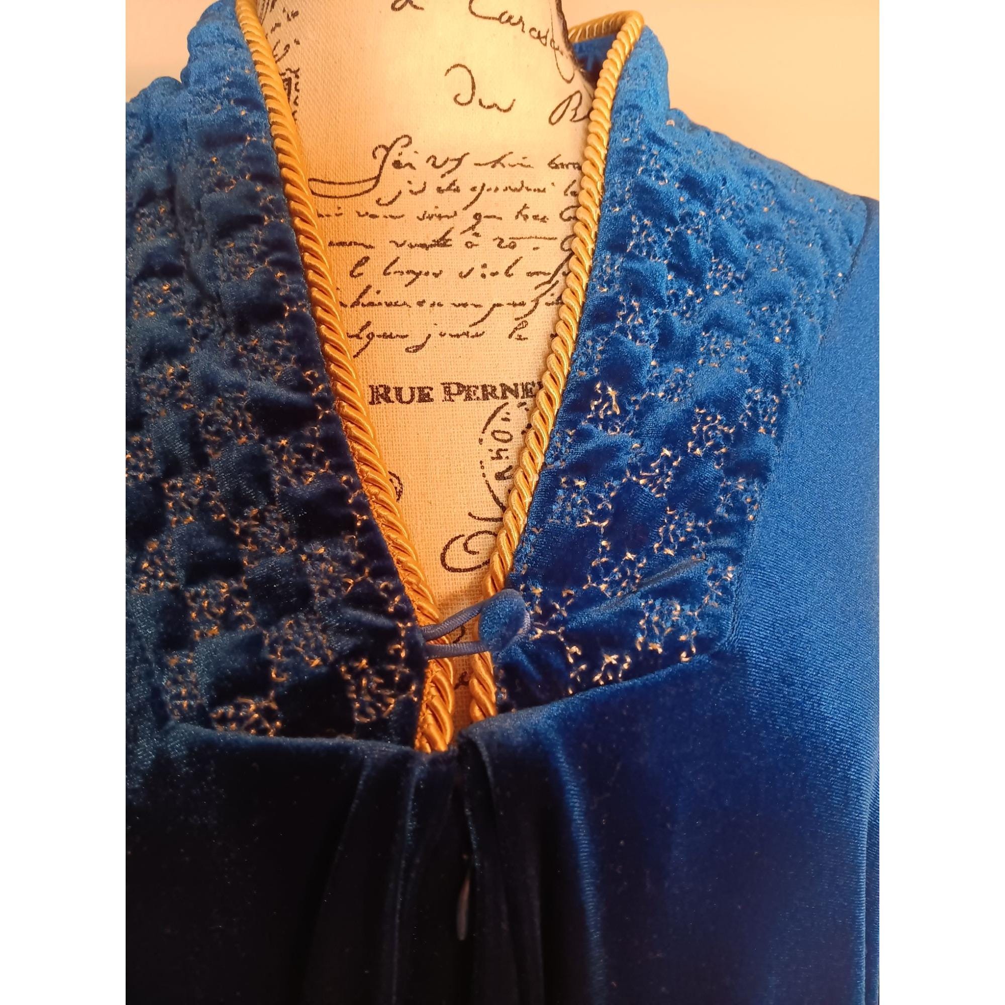 Vintage Adonna Medium Blue Velvet Nightgown Housecoat, Quilted Gold ...