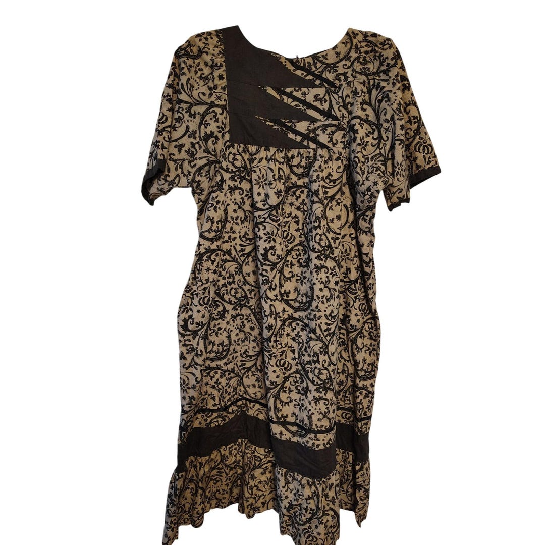 Vintage Carol Bennett Hawaii Dress, Medium Large Muumuu Taupe Black ...