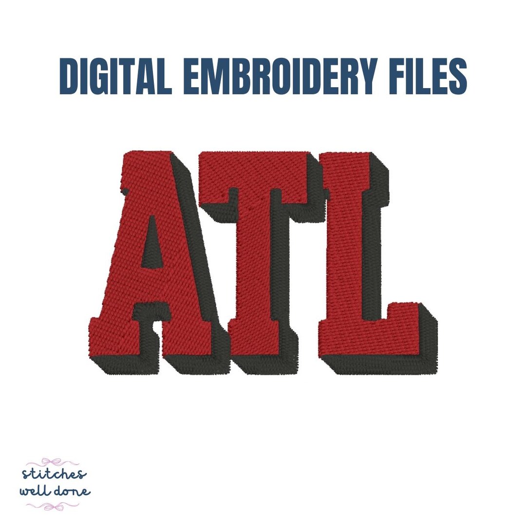 ATL Embroidery Design | Atlanta 3D Block Letter Embroidery File ...