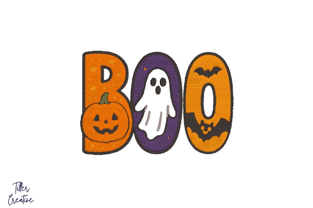 BOO Ghost & Pumpkin Embroidery Design | Halloween PES File | 4x4 Hoop ...