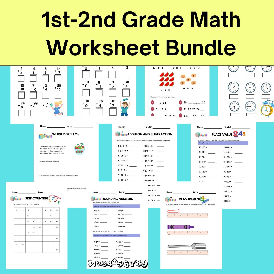 10 Printable Grade 1-2 Math Worksheet Addition, Subtraction, Counting ...