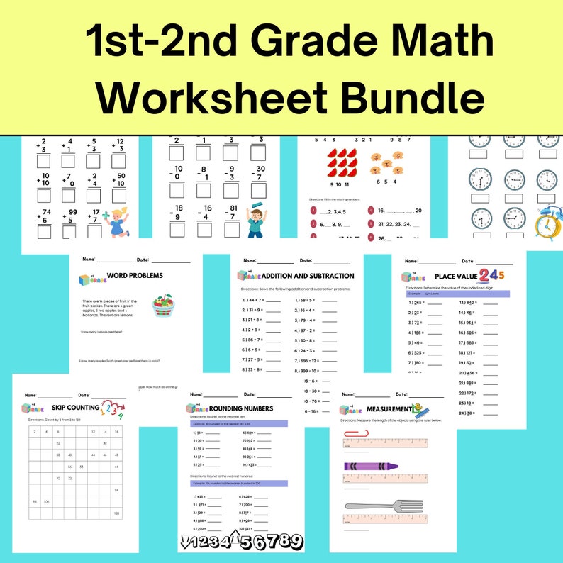 10 Printable Grade 1-2 Math Worksheet Addition, Subtraction, Counting ...