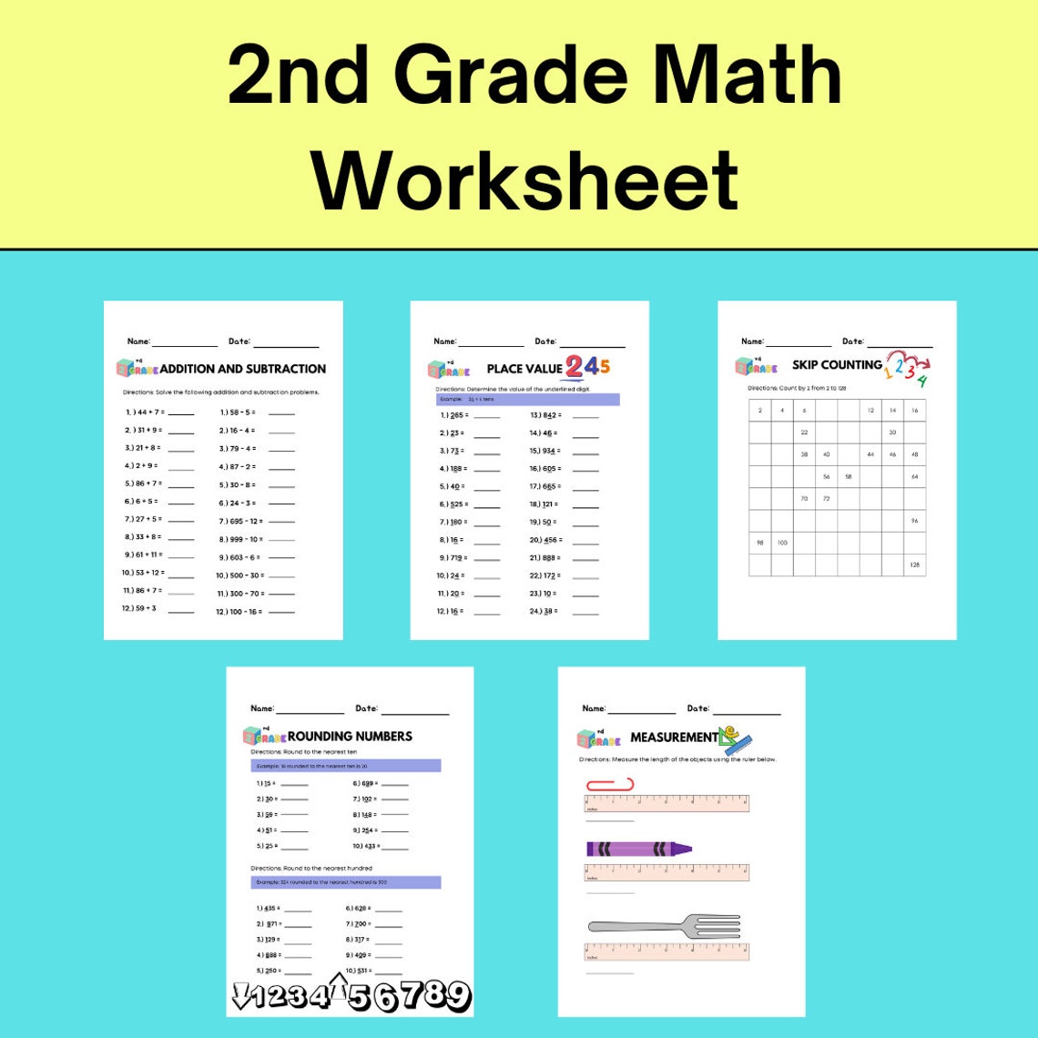 10 Printable Grade 1-2 Math Worksheet Addition, Subtraction, Counting ...