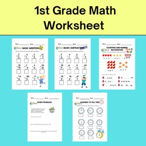10 Printable Grade 1-2 Math Worksheet Addition, Subtraction, Counting ...