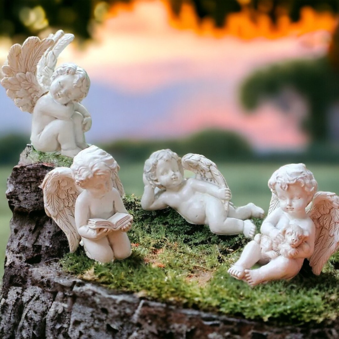 Set of 5 Handmade Flower Angel Statue, Fairy Art Sculpture Statue ...