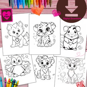 Printable Cute Animal Valentine's Day Coloring Pages for Kids - Etsy