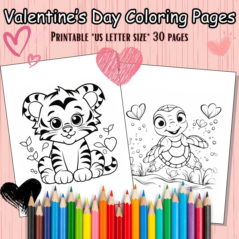 Printable Cute Animal Valentine's Day Coloring Pages for Kids - Etsy