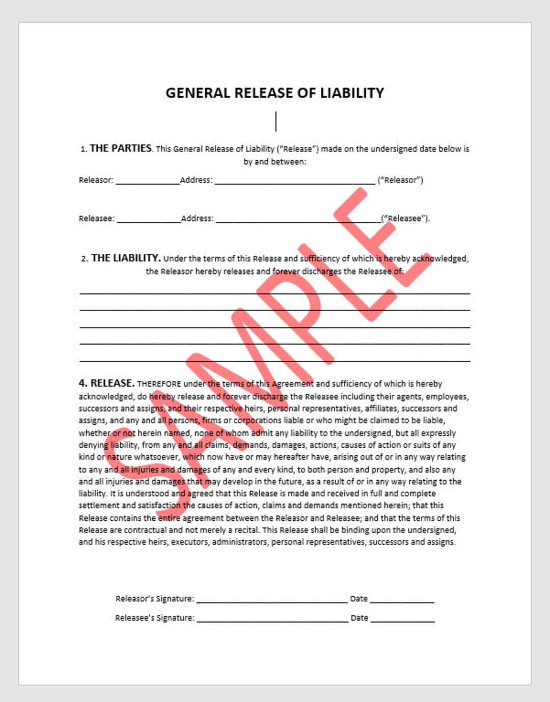 General Release of Liability Form - Etsy