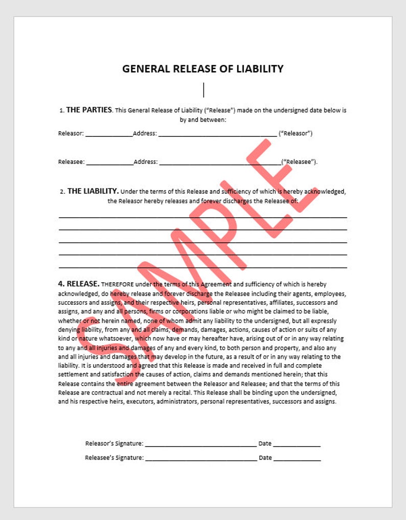 General Release of Liability Form - Etsy