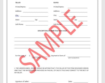 Bill of Sale Invoice General Item Second Hand Item as is Sale Contract ...
