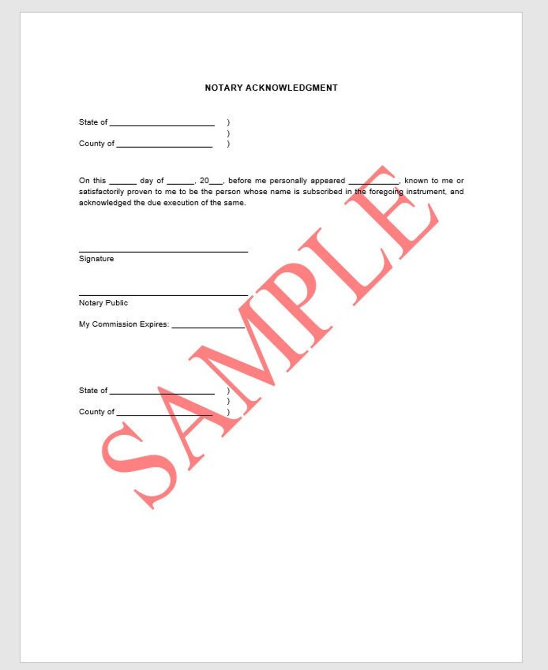 Notary Acknowledgement Form - Etsy