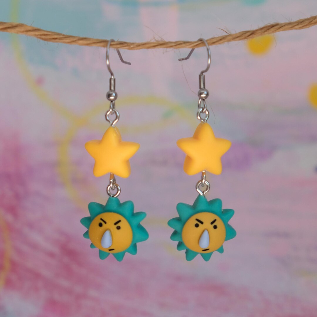 Grumpy Green Sun Earrings - Etsy