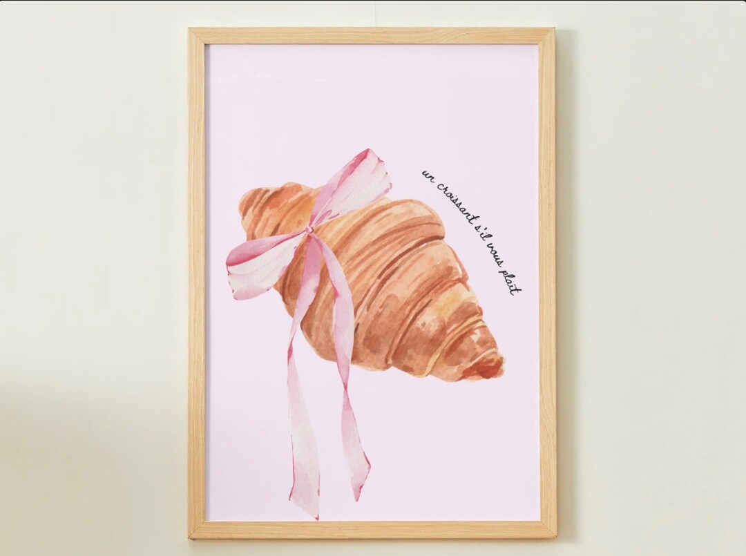 Croissant Print Pink Cute Bow - Etsy