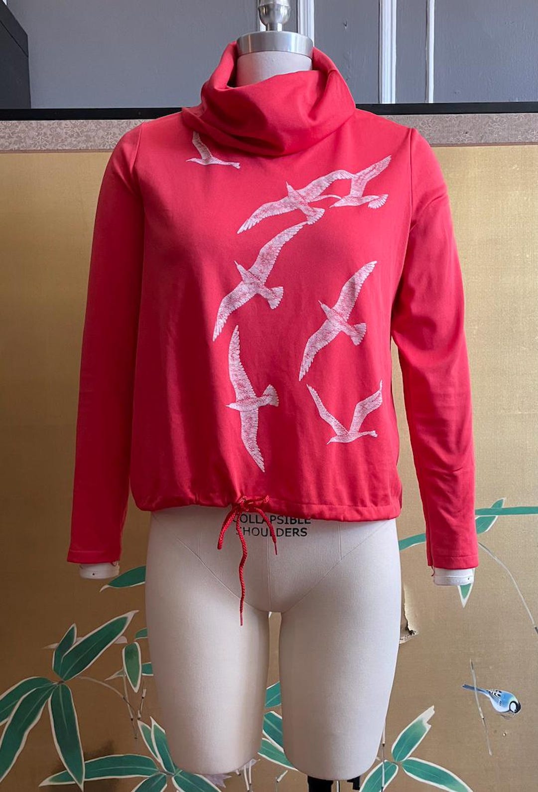Vintage 1970s Mock Neck Red Top With Seagulls - Etsy