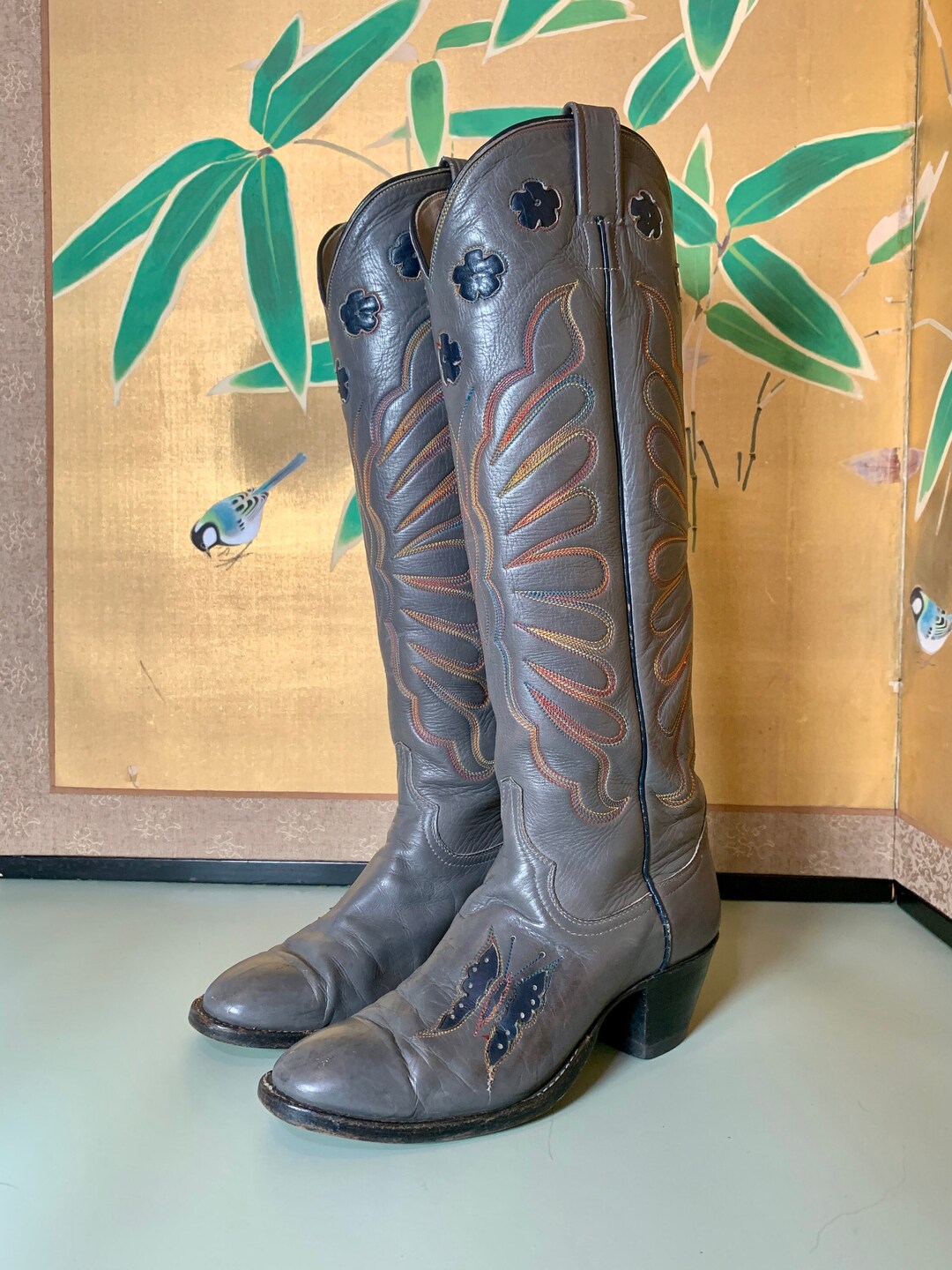 1970s Iconic CUTTER BILL Western Cowboy Boots With Butterfly and Floral ...
