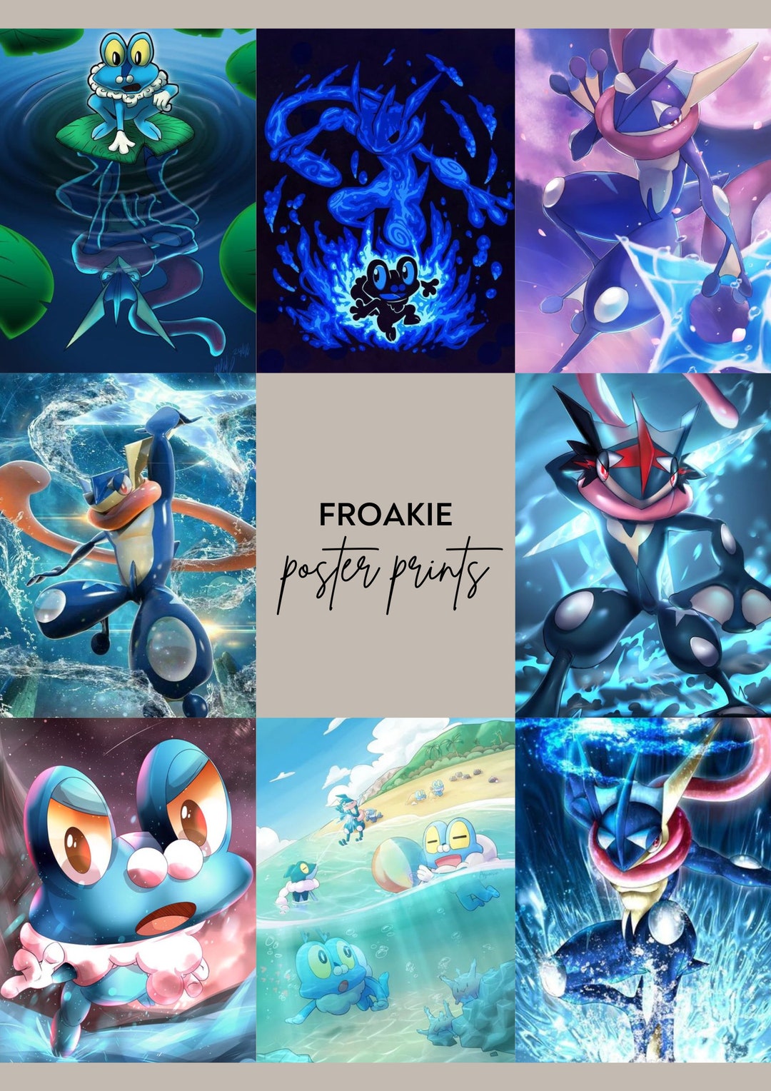 Froakie Set of 9 Pokemon Wall Art Digital Prints, Art, Nursery, Pokemon ...
