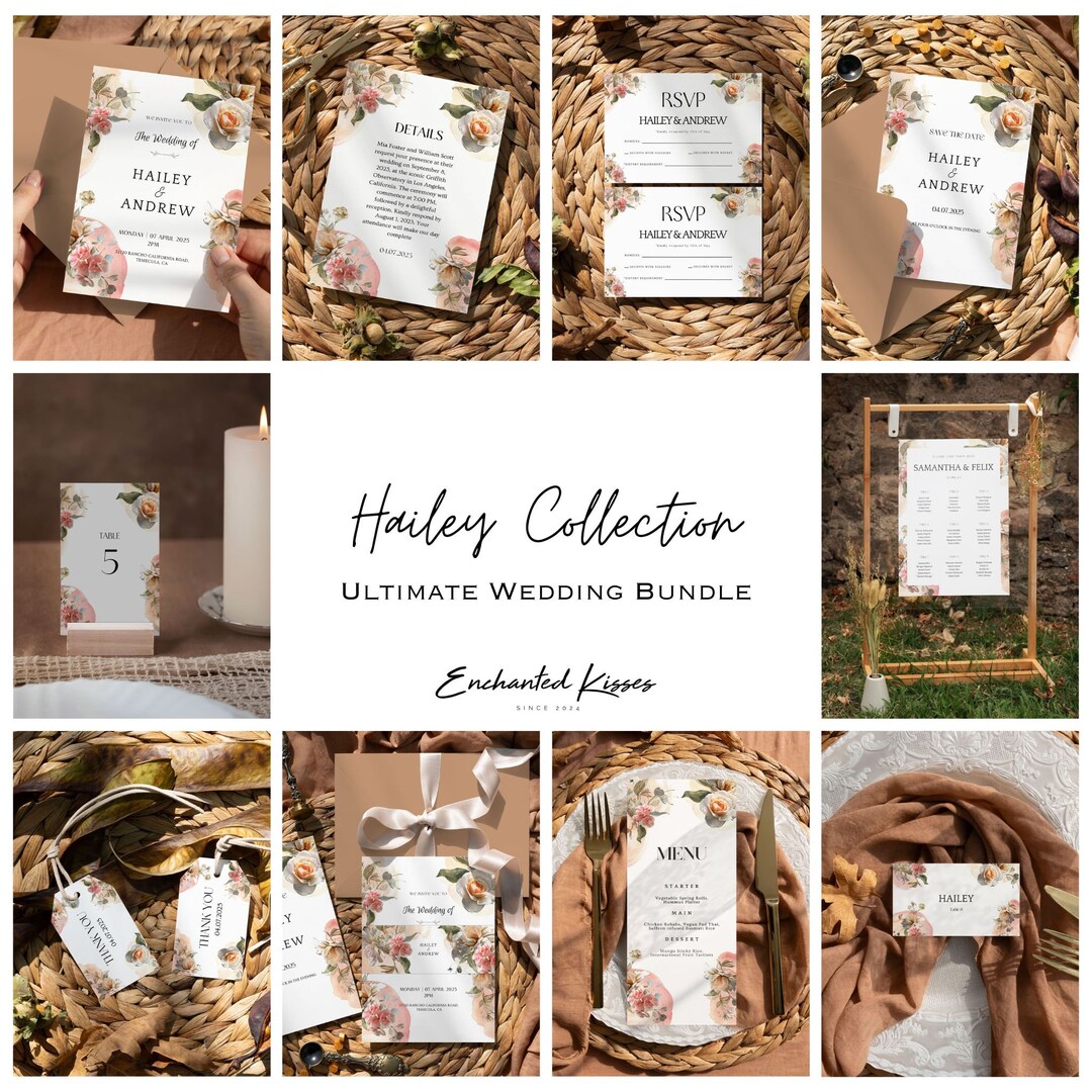 HAILEY Elegant Wedding Bundle Minimalist Wedding Invitation Set Elegant ...