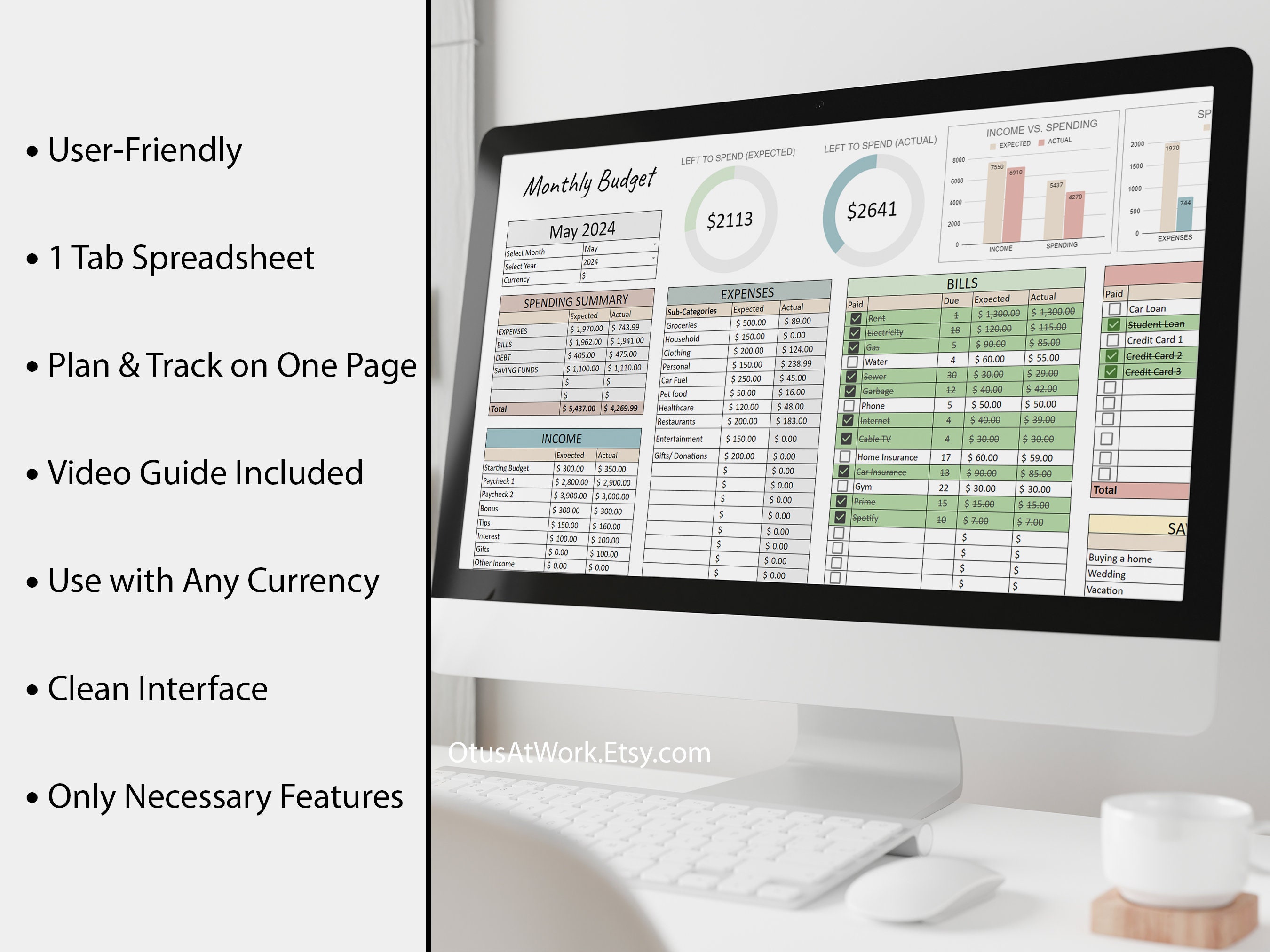 Simple Monthly Budget Template for Google Sheets, Finance Planner ...