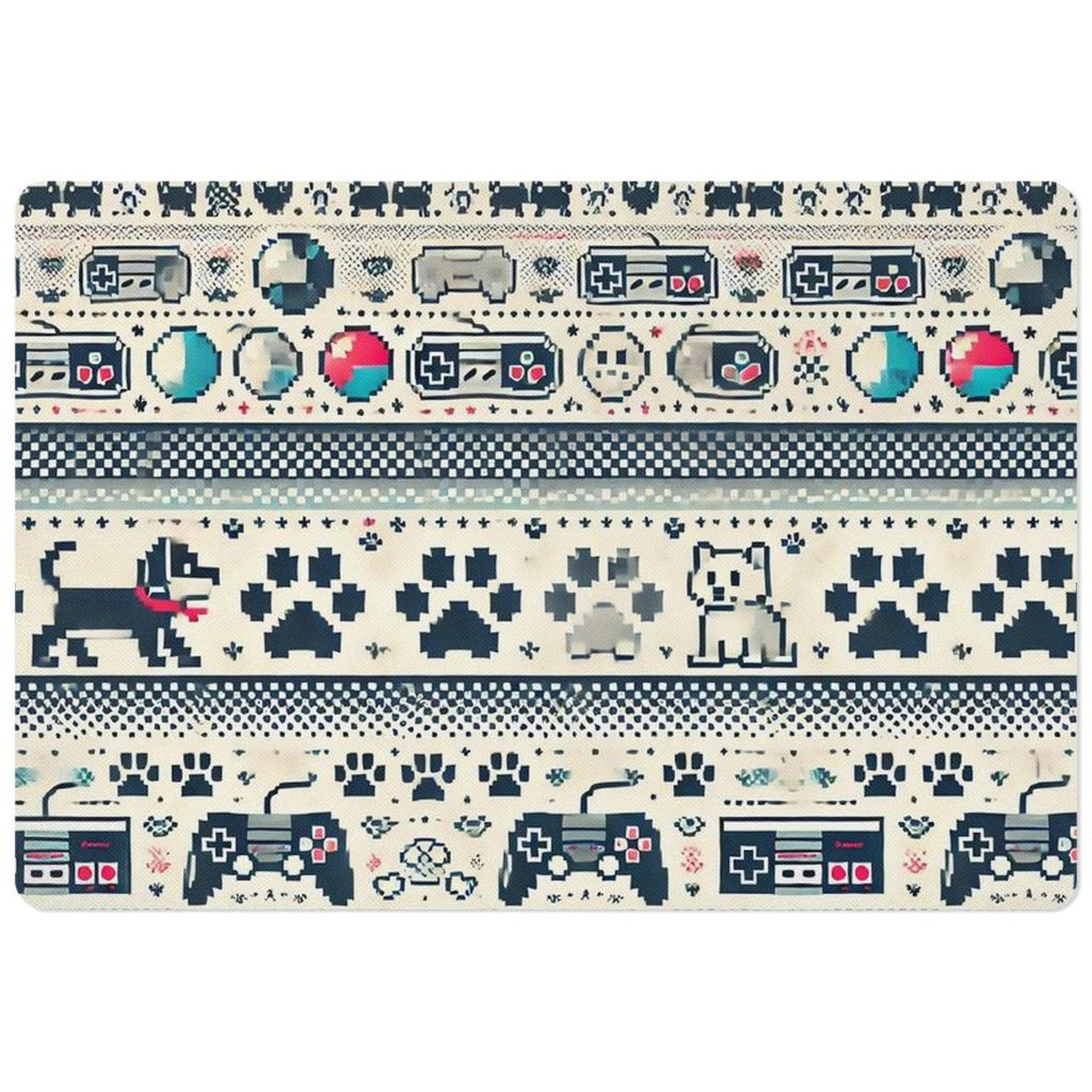 Retro Video Game Dog Bowl Mat | Fun Pixelated Design | Non-slip Pet ...
