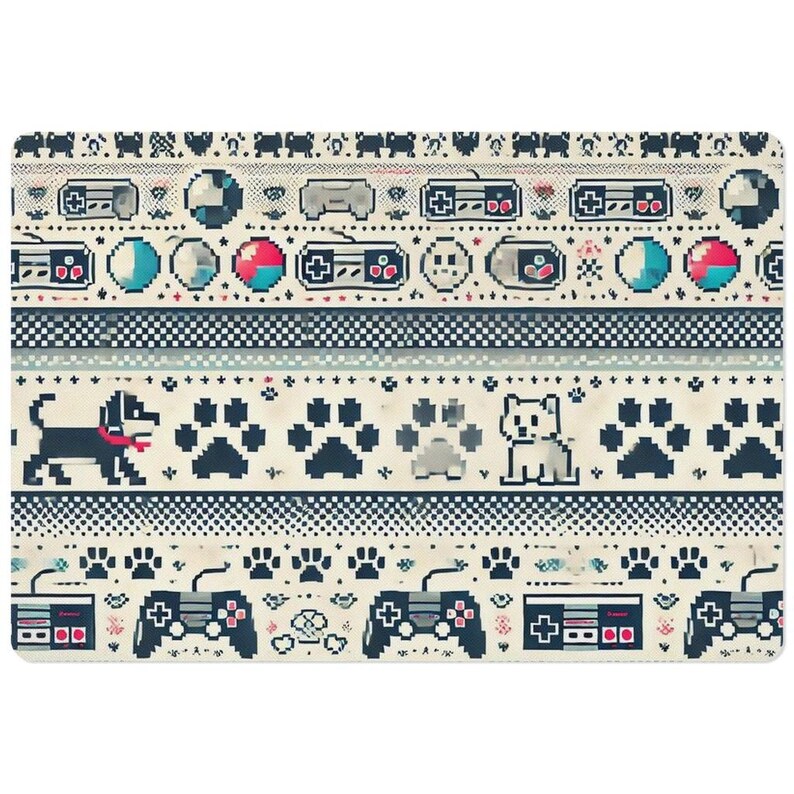 Retro Video Game Dog Bowl Mat | Fun Pixelated Design | Non-slip Pet ...