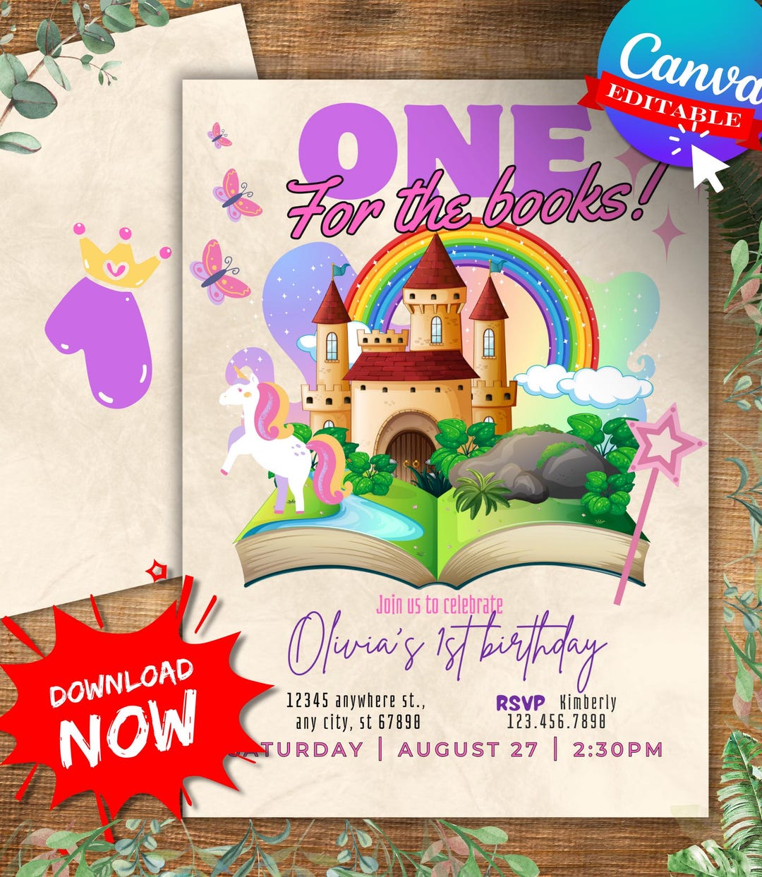 One for the Books Editable Princess Birthday Invitation Template ...