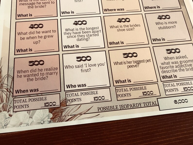 Boho Bridal Shower Jeopardy Printable Wedding Game Flowers Hen Do ...