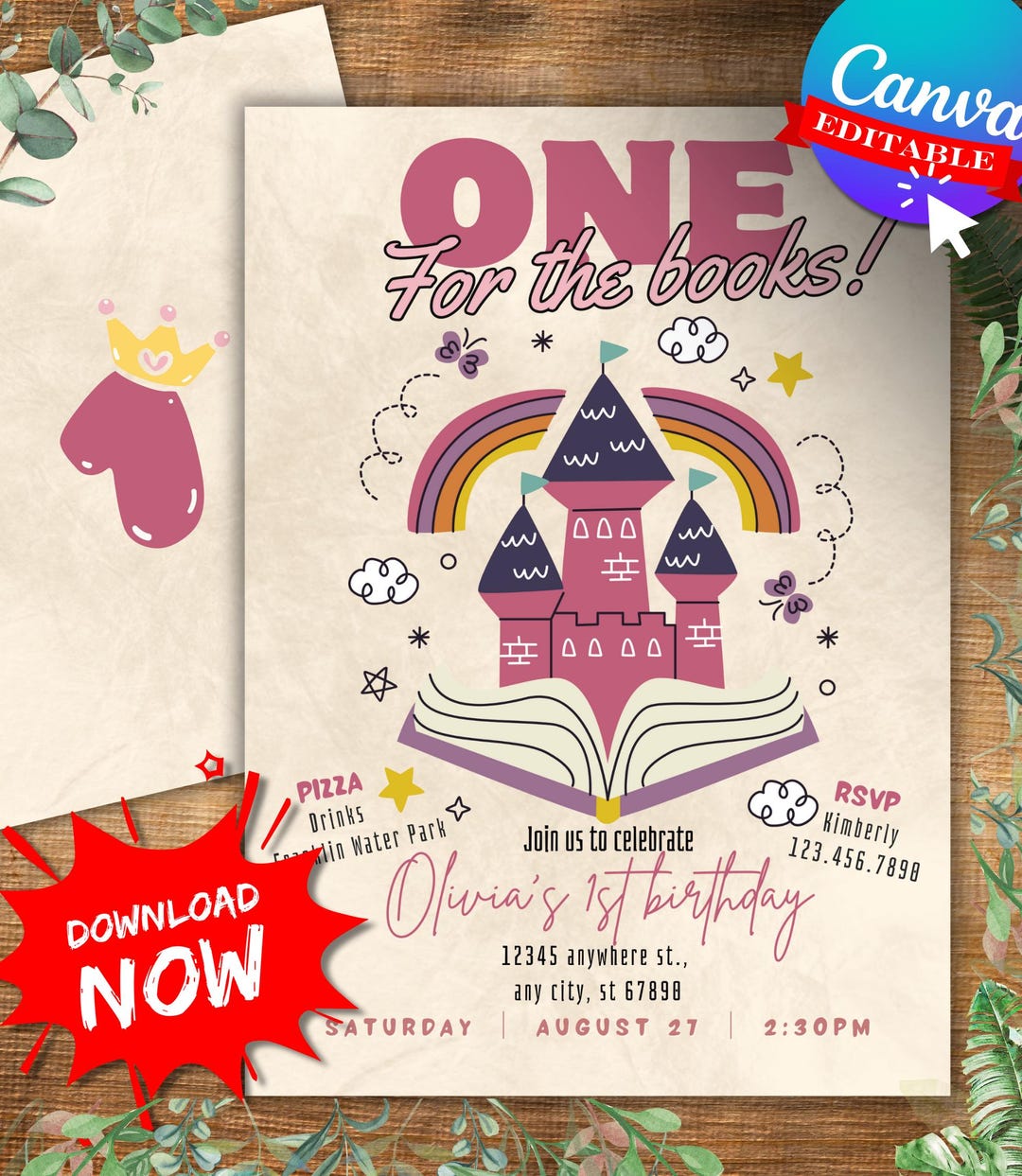 Editable One for the Books Princess Birthday Invitation Template ...