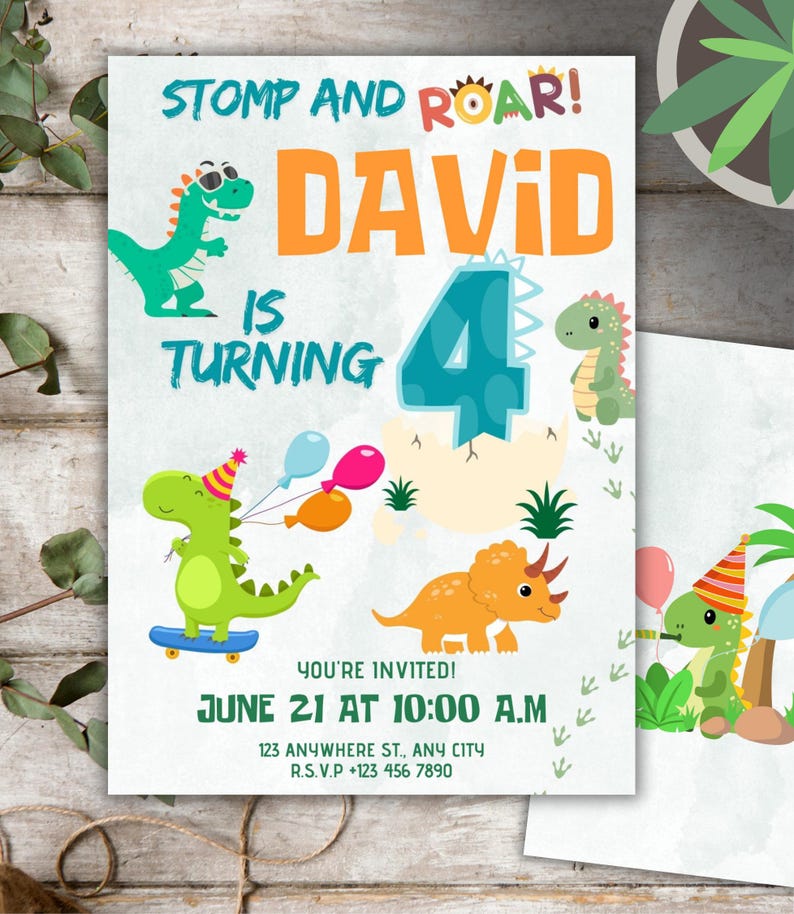 Editable Birthday Invitation Template Printable Invite Stomp and Roar ...