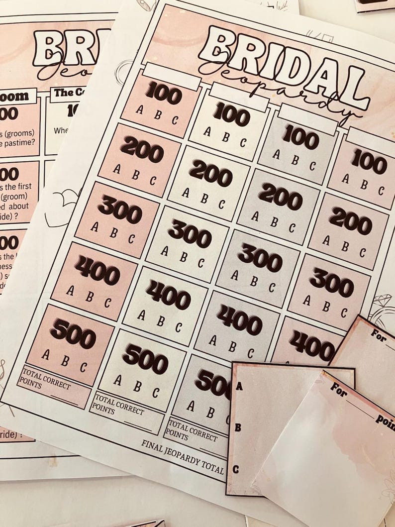 Bridal Shower Jeopardy Printable Game Hen Do Entertainment Questions ...