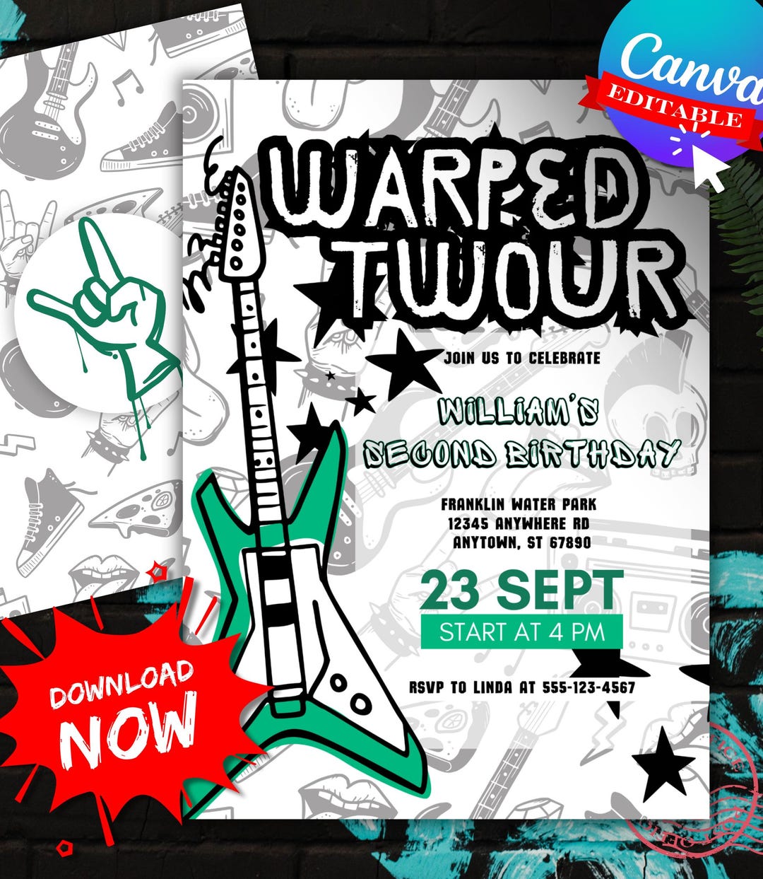 Plantilla de invitación de cumpleaños editable Warped Twour, imprimible ...