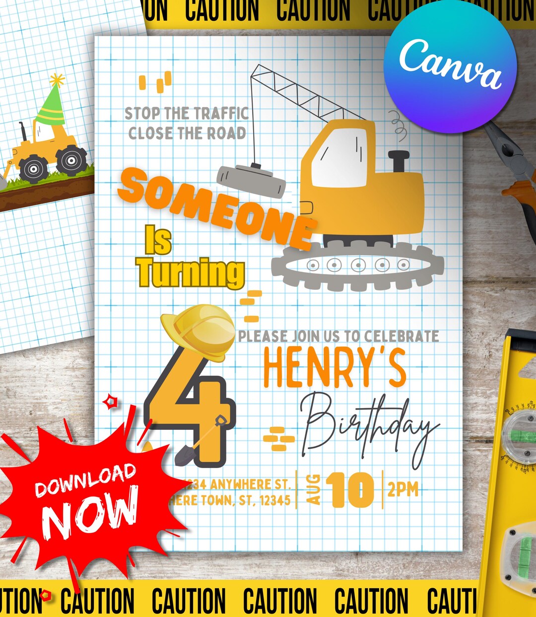 Editable Construction Birthday Invitation Template Printable Invite ...