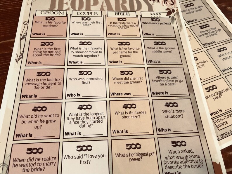 Boho Bridal Shower Jeopardy Printable Wedding Game Flowers Hen Do ...