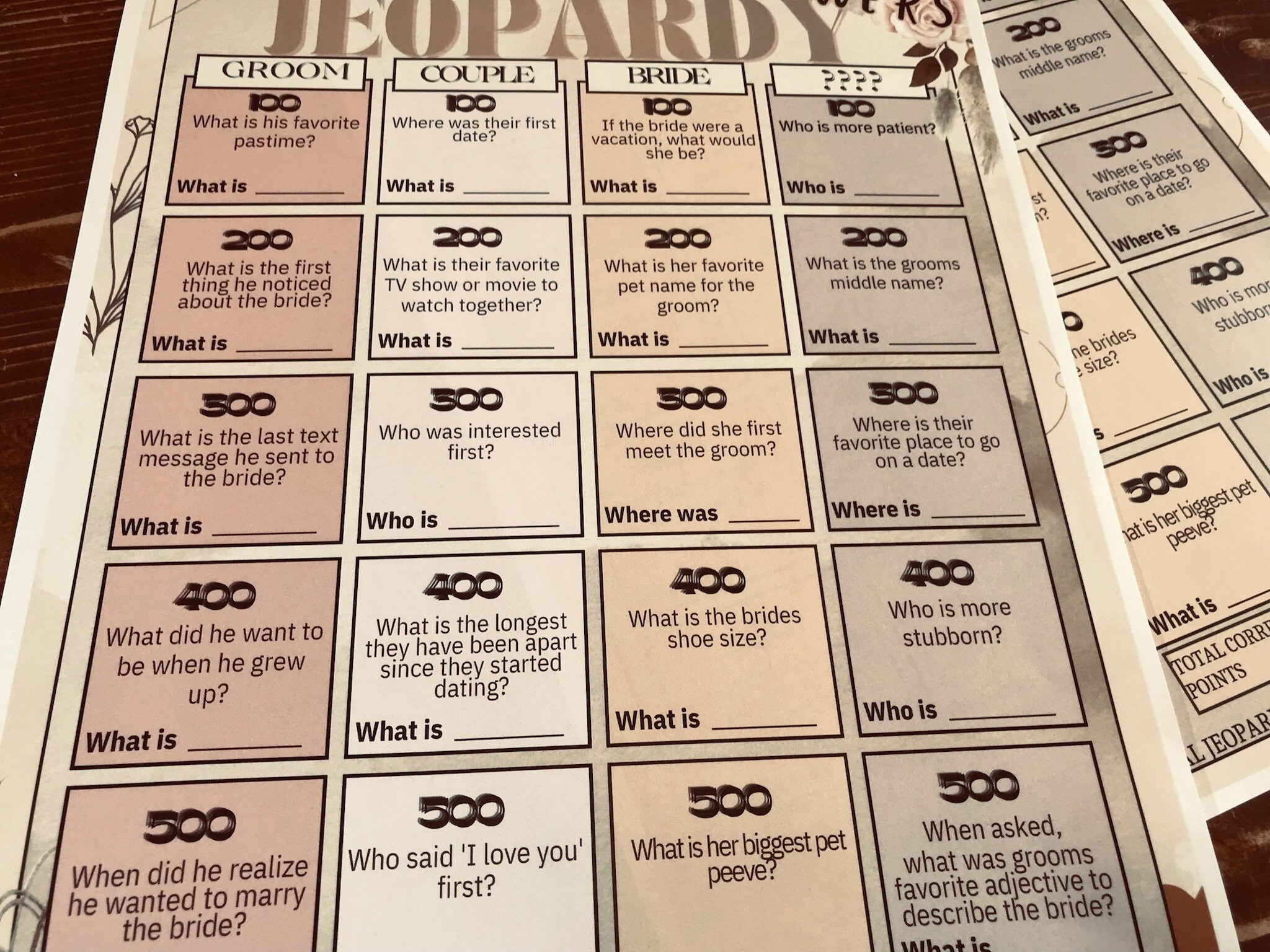 Boho Bridal Shower Jeopardy Printable Wedding Game Flowers Hen Do ...