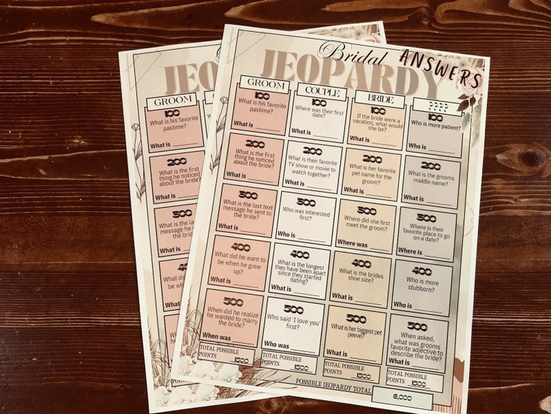 Boho Bridal Shower Jeopardy Printable Wedding Game Flowers Hen Do ...