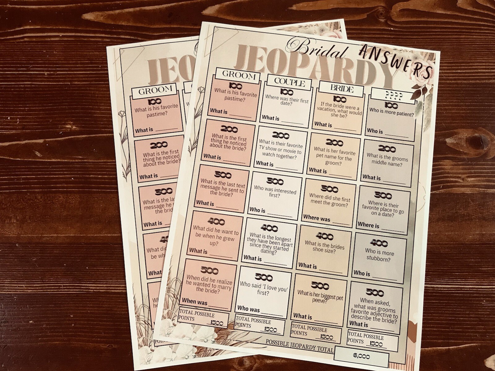 Boho Bridal Shower Jeopardy Printable Wedding Game Flowers Hen Do ...