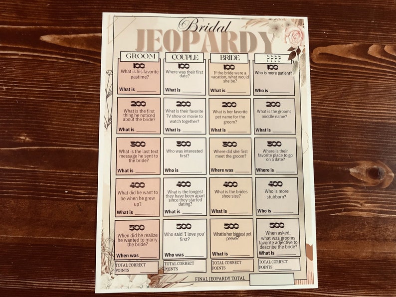 Boho Bridal Shower Jeopardy Printable Wedding Game Flowers Hen Do ...