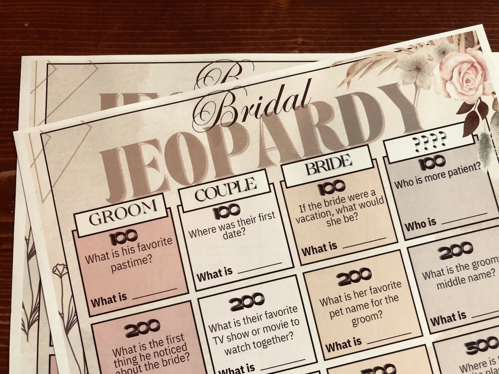 Boho Bridal Shower Jeopardy Printable Wedding Game Flowers Hen Do ...