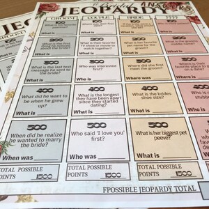 Bridal Shower Jeopardy Printable Wedding Game Country Flowers Hen Do ...