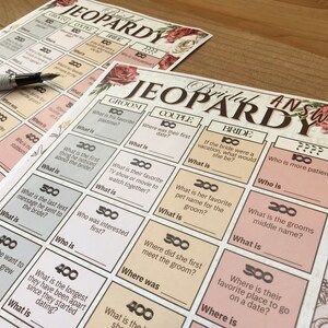 Bridal Shower Jeopardy Printable Wedding Game Country Flowers Hen Do ...