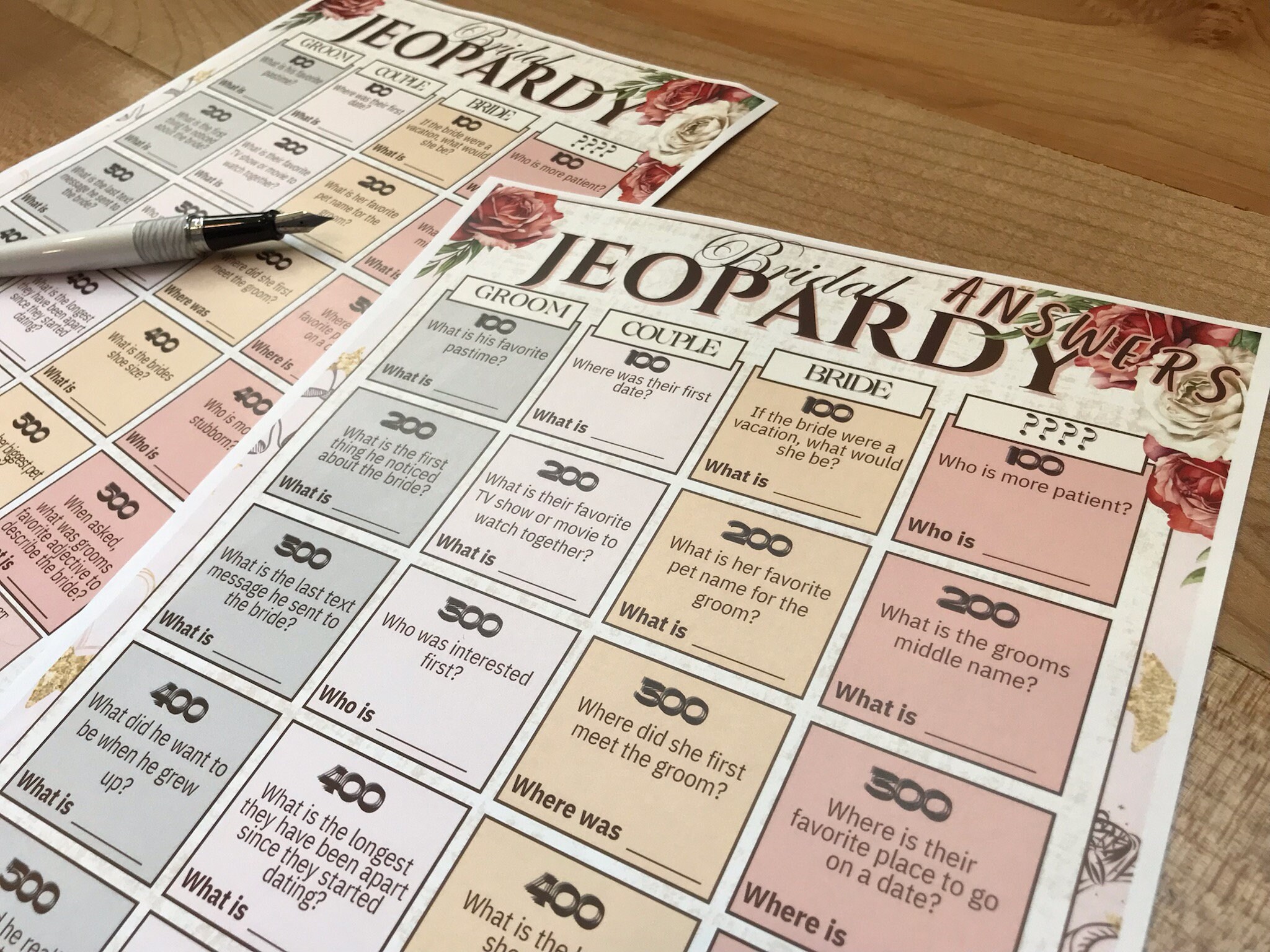 Bridal Shower Jeopardy Printable Wedding Game Country Flowers Hen Do ...