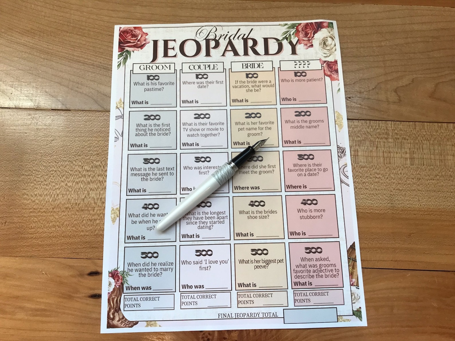 Bridal Shower Jeopardy Printable Wedding Game Country Flowers Hen Do ...