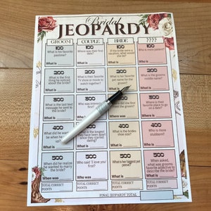 Bridal Shower Jeopardy Printable Wedding Game Country Flowers Hen Do ...