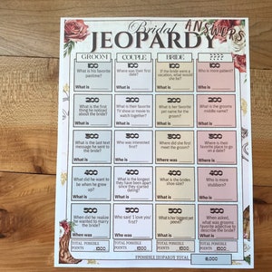Bridal Shower Jeopardy Printable Wedding Game Country Flowers Hen Do ...