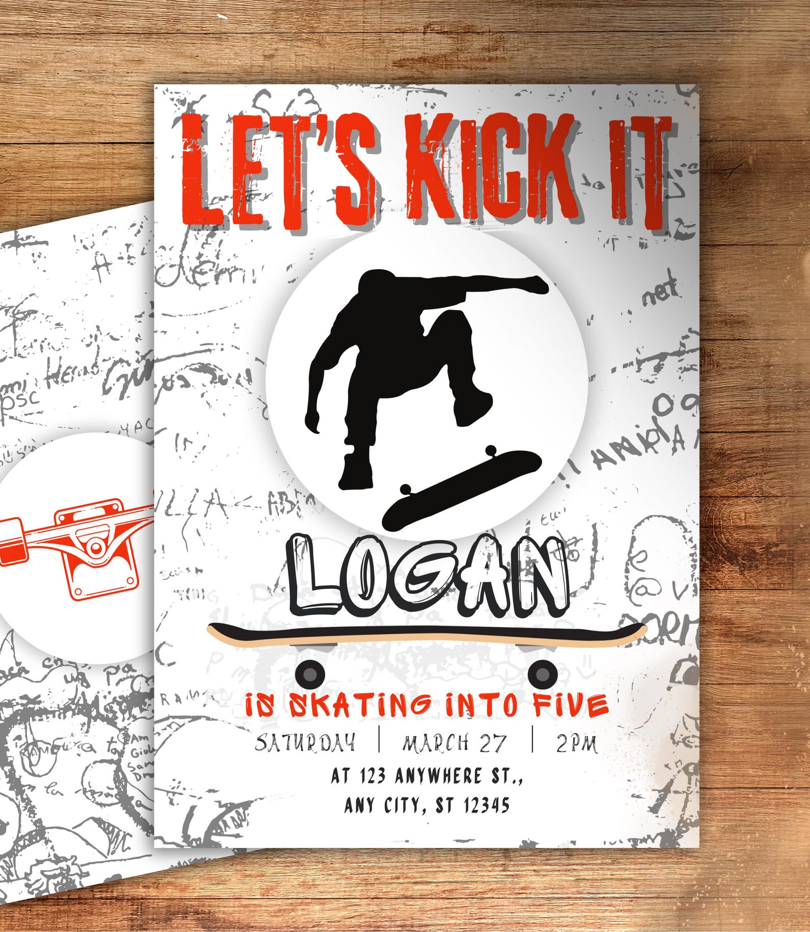 Editable Skateboard Birthday Invitation Template Printable Invite Lets ...
