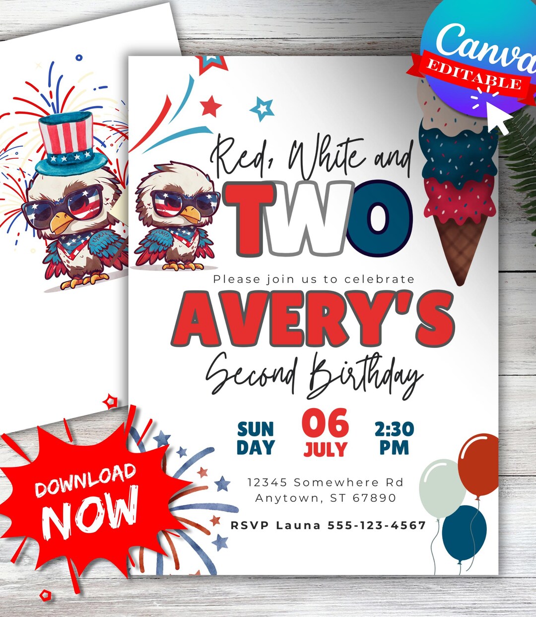 Editable Birthday Invitation Template Printable Invite Red White and ...