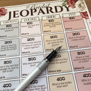 Bridal Shower Jeopardy Printable Wedding Game Country Flowers Hen Do ...