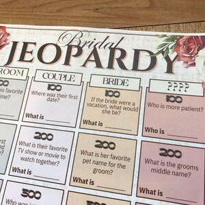 Bridal Shower Jeopardy Printable Wedding Game Country Flowers Hen Do ...