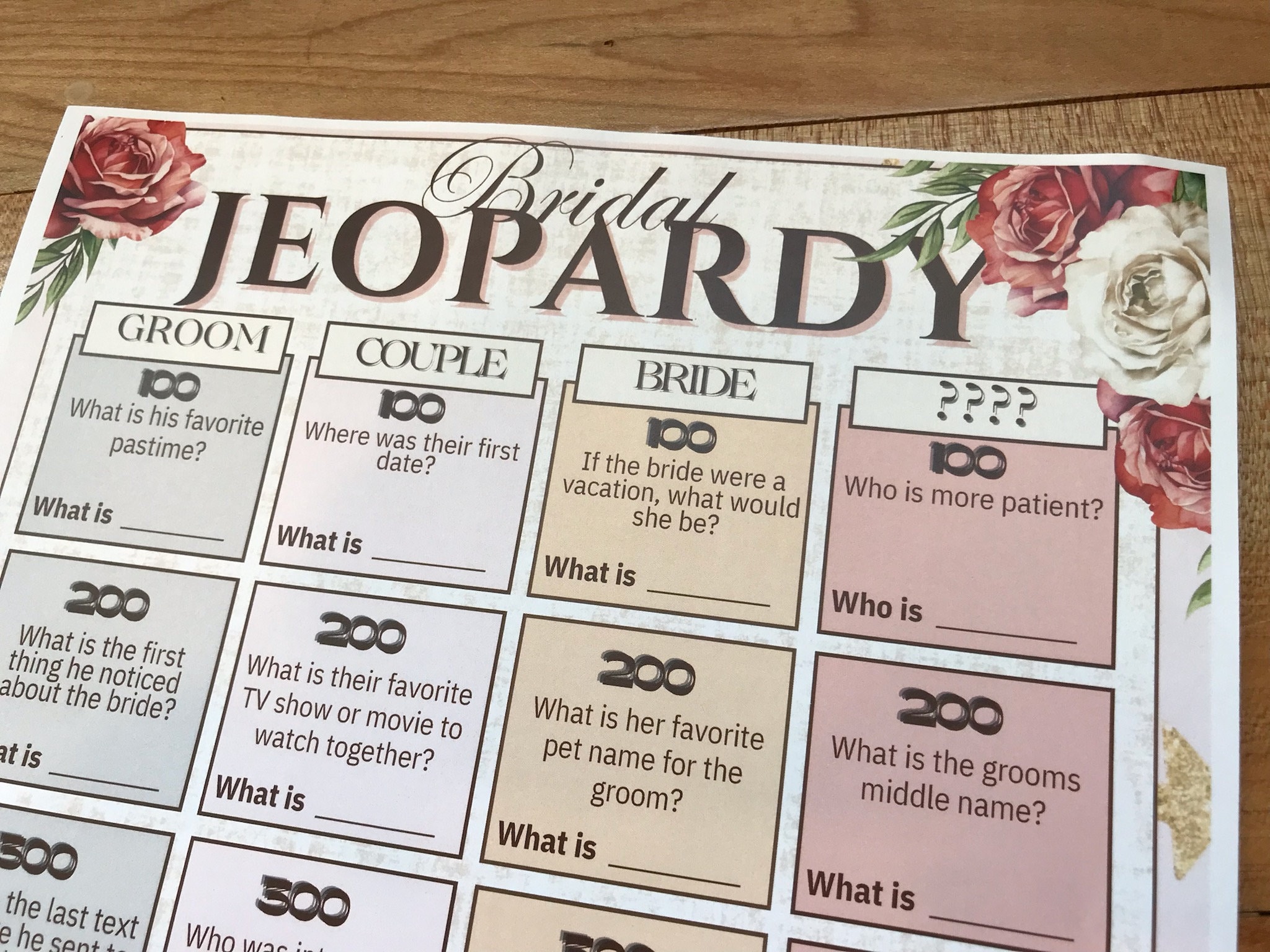 Bridal Shower Jeopardy Printable Wedding Game Country Flowers Hen Do ...