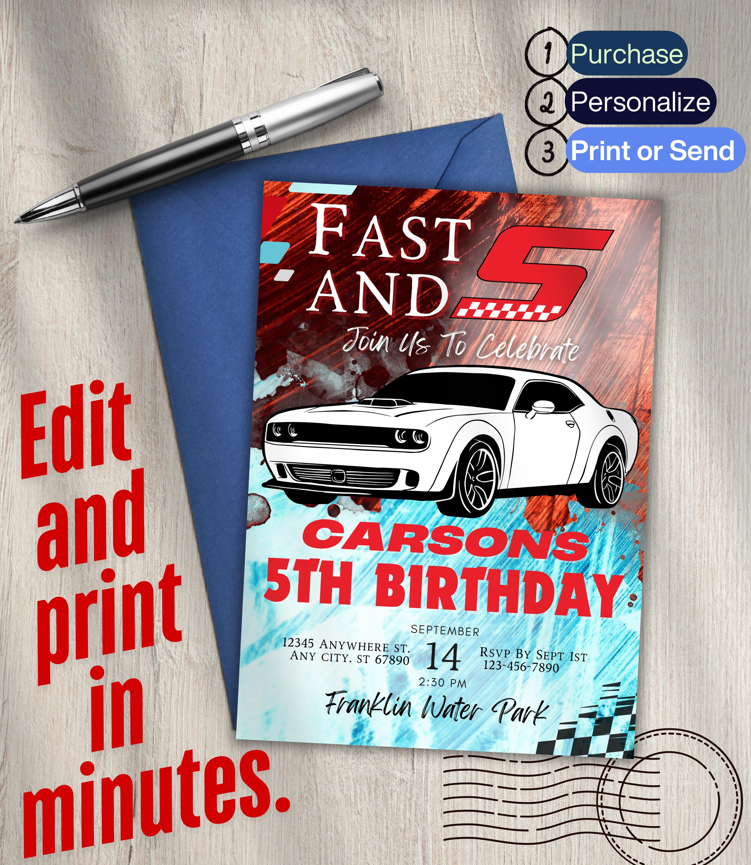 Fast and Five Editable Birthday Invitation Template Printable Invite ...