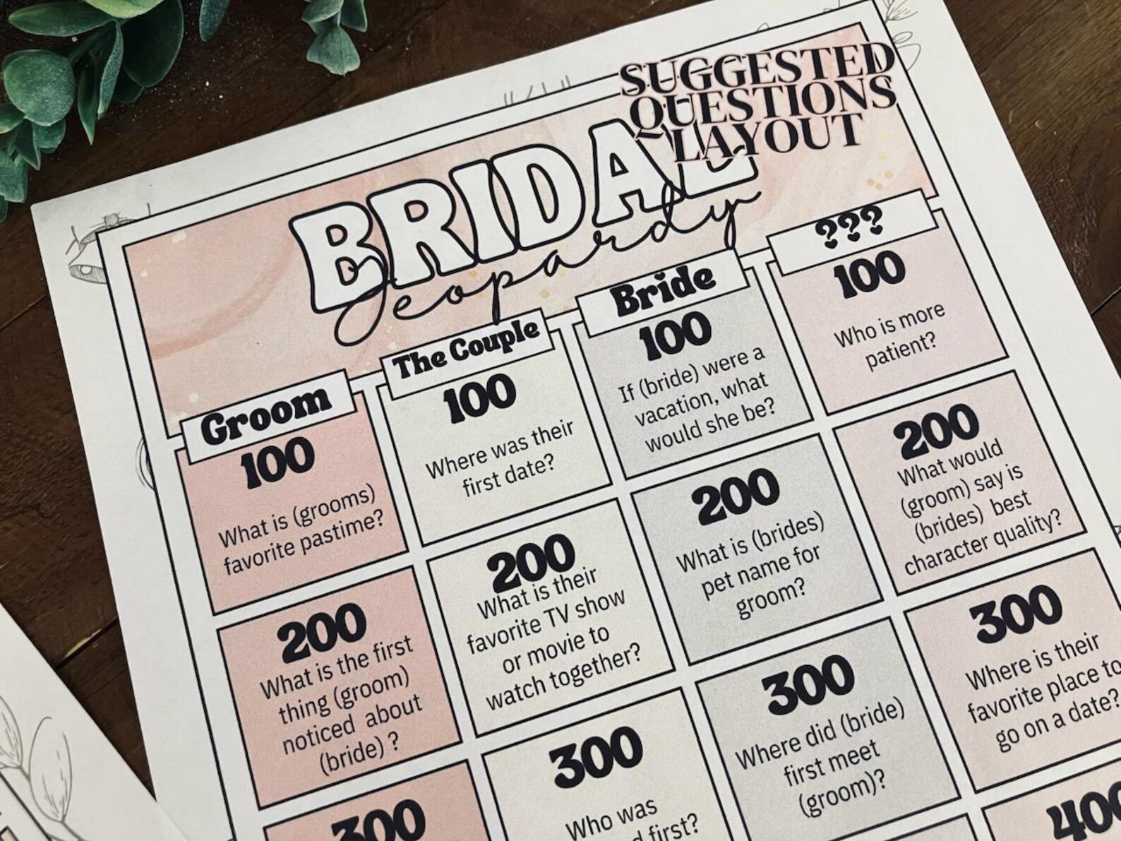 Bridal Shower Jeopardy Printable Game Hen Do Entertainment Questions ...